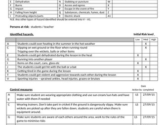 Risk Assessment for PE by simisterlucy | Teaching Resources