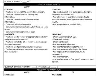 New Spanish GCSE - Writing exam: practice papers and Feedback sheets by ...