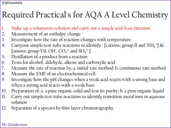AQA A Level Chemistry Required Practicals 1-12 | Teaching Resources