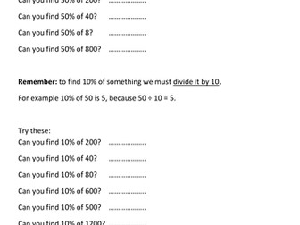 Percentages of an Amount without a Calculator Resources | Tes
