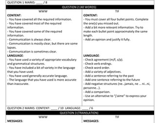 New French GCSE - Writing exam: practice papers and Feedback sheets ...