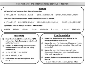 Place value of integers and decimals - mastery worksheets by joybooth ...