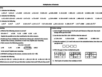Addition, Subtraction, Multiplication and Division of Decimals Problem ...