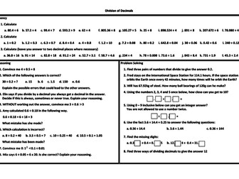 Addition, Subtraction, Multiplication and Division of Decimals Problem ...
