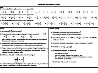 Addition, Subtraction, Multiplication and Division of Fractions Problem ...