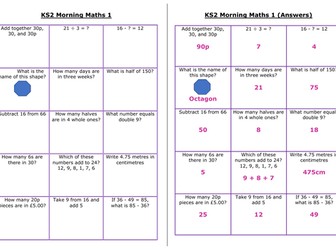 Morning Maths Activity Sheets | Teaching Resources