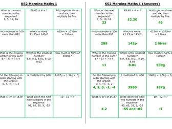 Morning Maths Activity Sheets | Teaching Resources