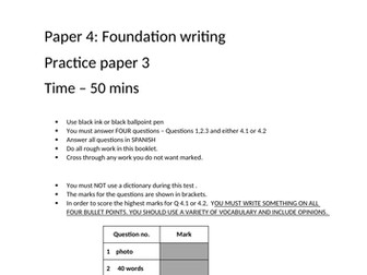 GCSE Spanish AQA Foundation writing | Teaching Resources