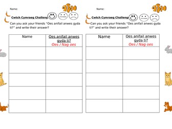 Year 1/2 Welsh Oracy Key questions recording sheets | Teaching Resources