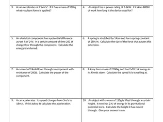 Physics Equations Practice Questions | Teaching Resources