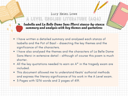 English Literature A Level AQA Isabella and La Belle Dame Sans Merci ...