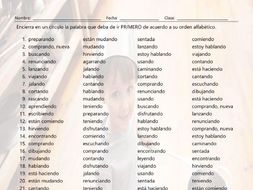 Present Continuous Tense Alphabetical Order II Spanish Worksheet ...