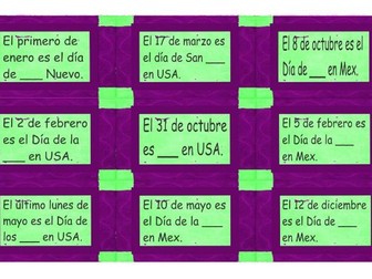 American versus Mexican Holidays Spanish 4 Worksheet-2 Game-1 Exam ...