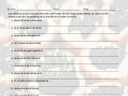 Singular versus Plural Nouns Spanish Scrambled Sentences Worksheet ...