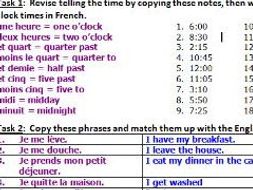 French worksheet about daily routine including time | Teaching Resources