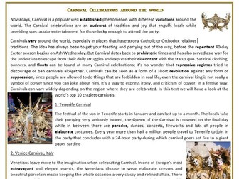 Festivals and Special Holidays Around The World - Reading Comprehension ...