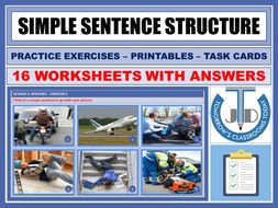 SIMPLE SENTENCE STRUCTURE: 16 WORKSHEETS WITH ANSWERS | Teaching Resources