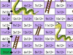 Snakes and ladders 12 times table challenge | Teaching Resources