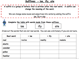 Suffixes - ise, ify, ate | Teaching Resources