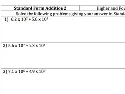 GCSE Maths - Standard Form Addition - 30 Questions and Worked Answers ...