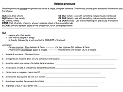 Relative Pronouns QUI and QUE | Teaching Resources