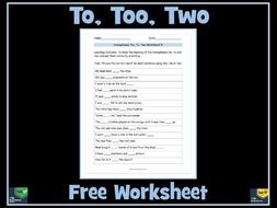 To, Too, Two Homophones - Worksheet | Teaching Resources