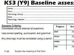 KS3 Year 9 Baseline Assessment (Product Design) | Teaching Resources