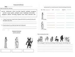 Theseus and the Minotaur set of 4 English descriptive worksheets for LA ...