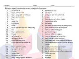 Colors and Shapes Sentence Match Spanish Worksheet | Teaching Resources