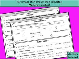Percentage of an amount (non calculator) - mastery worksheet | Teaching ...