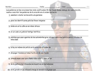 Crime, Law Enforcement and Courts Spanish 4 Worksheet-2 Game-1 Exam ...