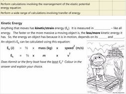 GCSE AQA P1.5 Kinetic energy and elastic energy stores workbook NEW ...