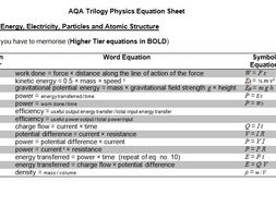 AQA GCSE Trilogy Physics Equation Sheet - Separated into Paper 1 and ...
