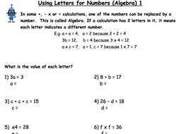 Algebra - The Basics. Using Letters for Numbers | Teaching Resources