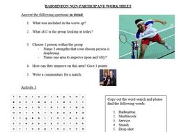 Badminton Non-Participant Worksheet | Teaching Resources