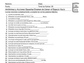Antonyms and Opposite Actions Spanish 4 Worksheet-2 Game-1 Exam Bundle ...