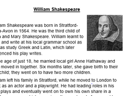 Shakespeare Information and Fact File/Review KS2 | Teaching Resources