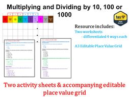 Multiplying and Dividing by 10, 100 and 1000 (Answers & Place value ...