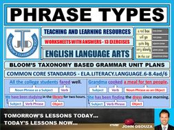 PHRASE TYPES: 13 WORKSHEETS WITH ANSWERS | Teaching Resources