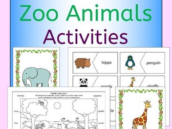 Zoo Animals Activities, Puzzles, Word Wall, Bingo Bundle for zoo topic ...