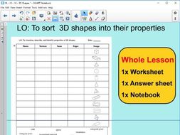 Whole Lesson - 3D shapes - Features - properties - sorting - applying ...