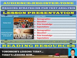 READING - AUDIENCE REGISTER TONE: LESSON PRESENTATION | Teaching Resources