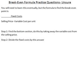 Break-Even Formula Practice Questions - Differentiated for Ability ...