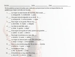 Antonyms and Opposite Actions Multiple Choice Spanish Worksheet ...