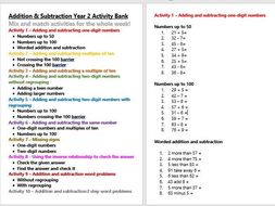 Addition, Subtraction & Inverse Year 2 Activity Bank (Differentiated ...