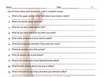 Body Parts Worksheet and Exam Bundle | Teaching Resources