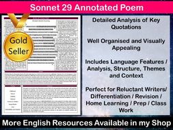 Sonnet 29 'I Think of Thee' Annotated Poem | Teaching Resources