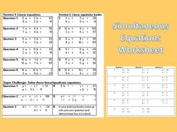 Simultaneous Equations Worksheet, Linear / Quadratic, 3 Levels ...