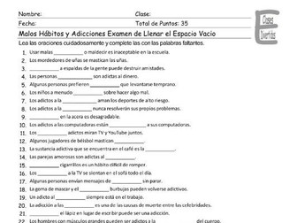 Bad Habits and Addictions Spanish 4 Worksheet-2 Game-1 Exam Bundle ...