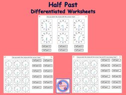 Half Past - Differentiated Worksheets | Teaching Resources